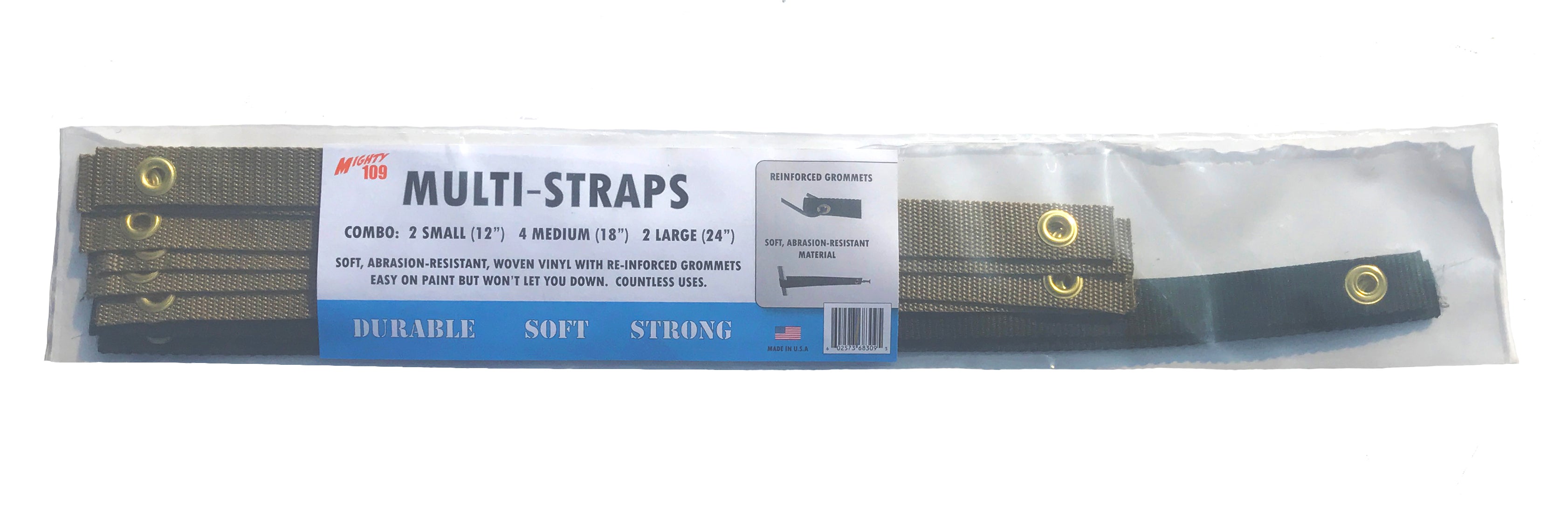 MIGHTY 109 MULTI-STRAPS, Combo Pack (2 Small (12"), 4 Medium (18"), 2